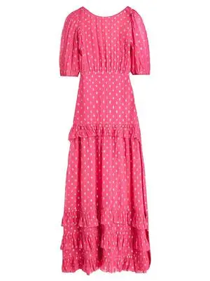 Rixo Shireen Polkadot Metallic Fil Coupé Maxi Dress - Fuchsia