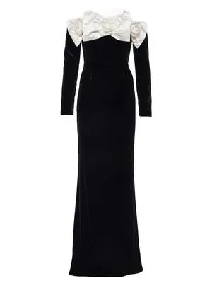 Alessandra Rich Bow-detail Off-shoulder Velvet Gown - Black