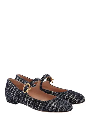 GIANVITO ROSSI Mary Ribbon Bouclé Mary Jane Flats - Black