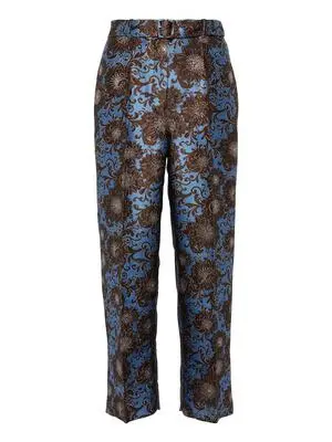 Max Mara Elio Floral Jacquard Straight Pants - Blue