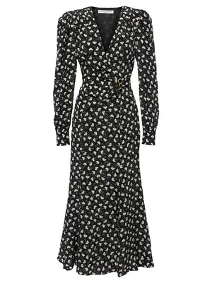 Alessandra Rich Printed Silk Midi Dress - Black