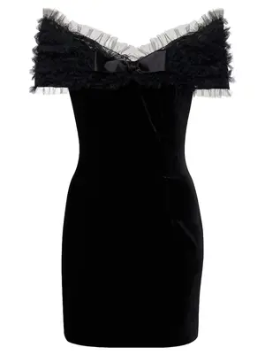 Alessandra Rich Off-shoulder Velvet And Tulle Minidress - Black