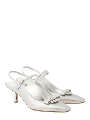 FERRAGAMO Ophelia 55 Leather Slingback Pumps - Silver