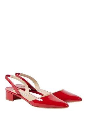 Manolo Blahnik Aspro 30 Patent Leather Slingback Pumps - Red