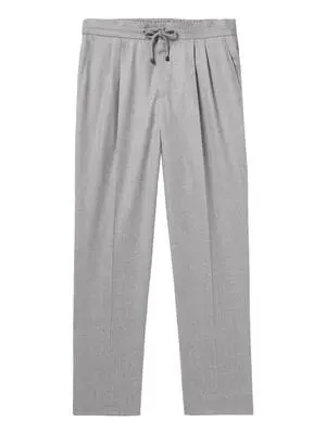 Brunello Cucinelli Tapered Pleated Virgin Wool-flannel Drawstring Trousers - Gray