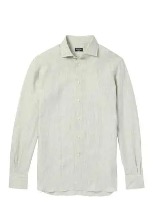 ZEGNA Zegna - Striped Oasi Linen Shirt - Men - Green - S