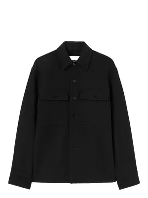 JIL SANDER Long-sleeve Wool Flannel Overshirt - Black