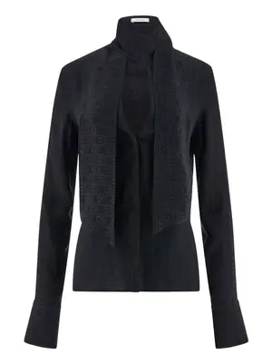 FERRAGAMO Gancini Jacquard Silk Blouse - Black