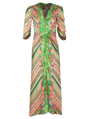 Saloni Mitsu B Mix-print Midi Dress - Green