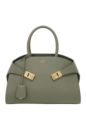 FERRAGAMO Small Hug Leather Tote Bag - Grey