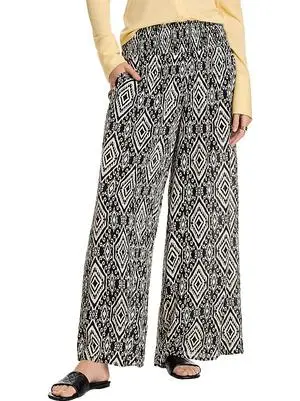 Aqua Ikat Print Smocked Waist Pants Hj Cream