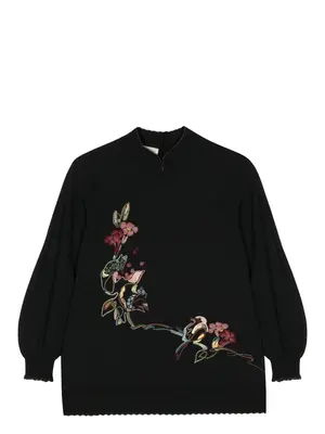 Shiatzy Chen Floral-embroidered Jumper - Black