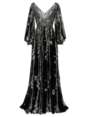 SAIID KOBEISY Beaded Tulle Gown - Black