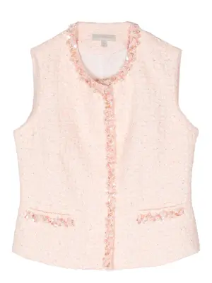 Shiatzy Chen Beaded-trim Tweed Vest - Pink