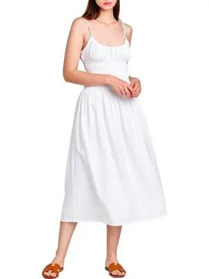 WAYF Isabelle Smocked Linen-blend Midi Sundress - Ivory