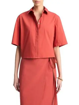 Vince Vince. Oversized Cropped Cotton Shirt Brick Rose