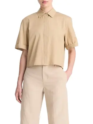 Vince Vince. Oversized Cropped Cotton Shirt Cliffside