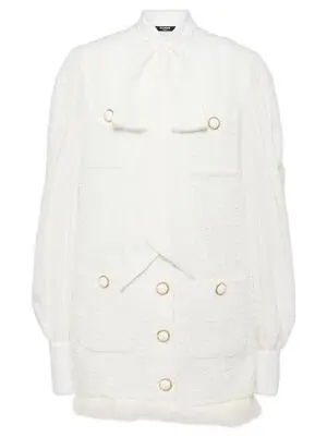Balmain Bow-detail Cotton-blend Tweed Minidress - White