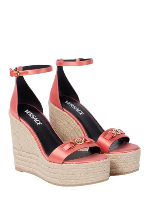 Versace Medusa '95 Satin Espadrille Wedges - Orange