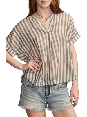 Lucky Brand Lucky Brand Stripe Dolman Sleeve Pullover Top Blue Stripe