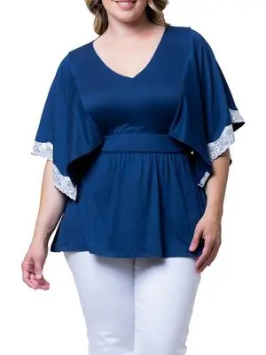 KIYONNA Sarah Lace Trim Top - Marine Navy