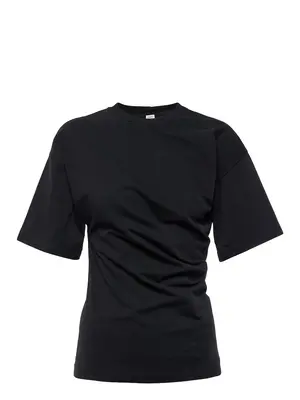TOTEME Gathered Cotton Jersey T-shirt - Black