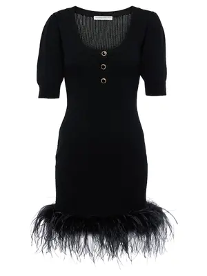 Alessandra Rich Feather-trimmed Minidress - Black