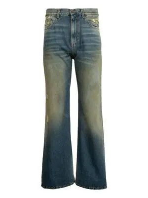 Palm Angels Ripped Straight Leg Jeans - Blue