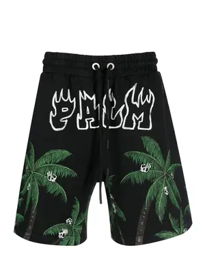 Palm Angels Palms And Skull Vintage Sweatshorts - Black