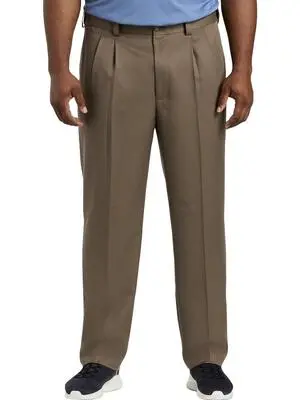 OAK HILL BY DXL Waist-relaxer Pleated Microfiber Trousers - Dark Taupe