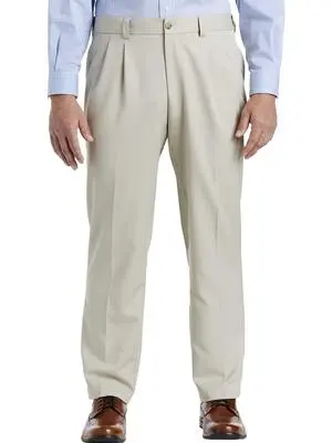 OAK HILL BY DXL Oak Hill By DXL Waist-Relaxer Pleated Microfiber Trousers New Khaki