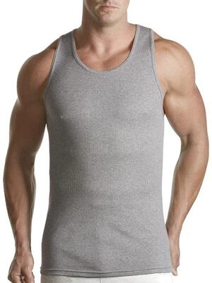 HARBOR BAY BY DXL Harbor Bay By DXL 3-Pack Ribbed Cotton Tank Undershirts Grey