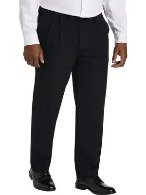 OAK HILL BY DXL Easy Stretch Pleated Dress Pants - Navy
