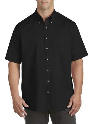 HARBOR BAY BY DXL Easy-care Solid Sport Shirt - Black