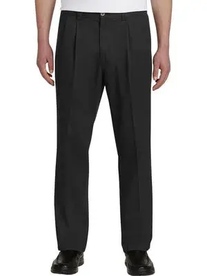 HARBOR BAY BY DXL Big & Tall Waist-relaxer Pleated Twill Pants - Black
