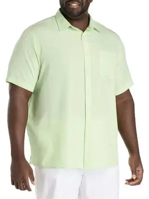 HARBOR BAY BY DXL Microfiber Comfort Grid Sport Shirt Pastel Green