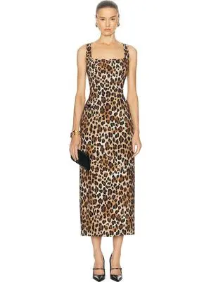 ROWEN ROSE Tweed Sleeveless Long Dress - Leopard