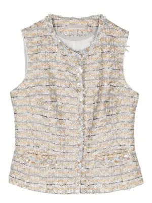 Shiatzy Chen Beaded-trim Tweed Vest - Grey