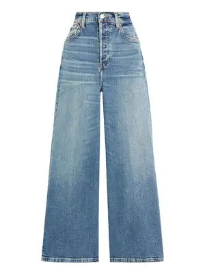 RE/DONE Cropped Wide-leg Jeans - Mid Denim