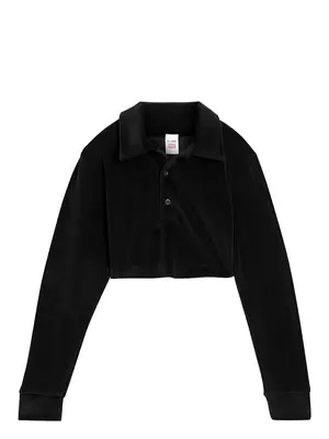 RE/DONE Cropped Velour Polo Shirt - Black