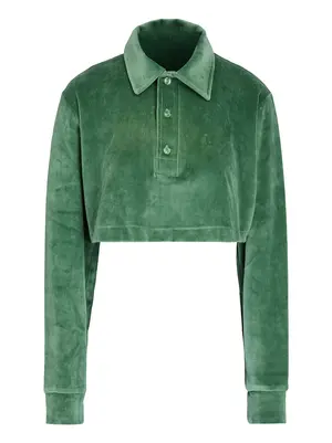 RE/DONE Cropped Velour Polo Shirt - Leaf Green