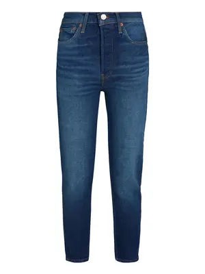 RE/DONE 90s Cropped High-rise Slim-leg Jeans - Dark Denim