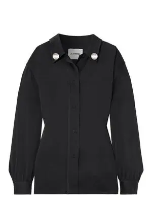 JIL SANDER Embellished Satin-crepe Shirt - Black