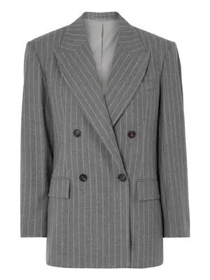 BRUNELLO CUCINELLI Brunello Cucinelli Striped Wool Double-Breasted Blazer