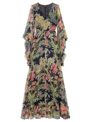 Etro Floral-print Tiered Silk-chiffon Maxi Dress - Multi