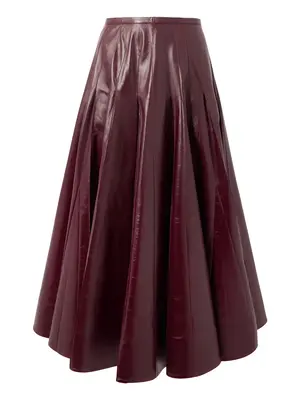 Bottega Veneta Pleated Glossed-leather Midi Skirt - Red