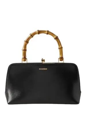 JIL SANDER Goji Mini Bamboo Top Handle Leather Tote - Black