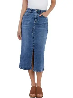 WASH LAB DENIM Lucy Denim Midi Skirt - Rich Blue