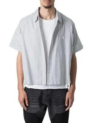 Mnml Stripe Short Sleeve Button-up Shirt - Grey/ White