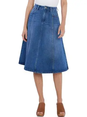 WASH LAB DENIM Spin Paneled Midi Skirt - Spin Blue